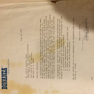 Bonanza letter | OldMiniBikes.com
