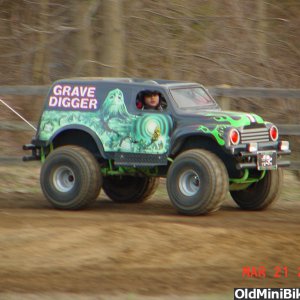 Son driving his Grave Digger Go Kart | OldMiniBikes.com